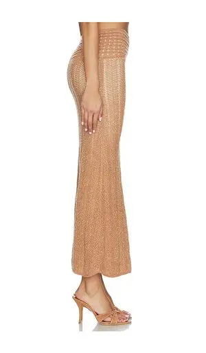 CAPITTANA Metallic Knit Maxi Skirt With Gold-tone Hardware - Tan