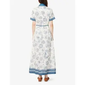 ALEMAIS Graphic Pattern Linen Midi Shirt Dress