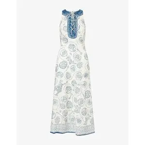 ALEMAIS Lucky Lace-up Linen Midi Dress - Ivory