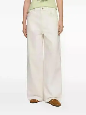 GANNI Lace-trimmed Straight-leg Jeans - Neutrals