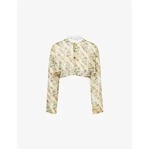 HYPHEN Butterfly-print Cropped Sheer Top