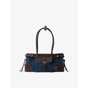 Prada Bonnie Denim And Leather Handbag - Blue