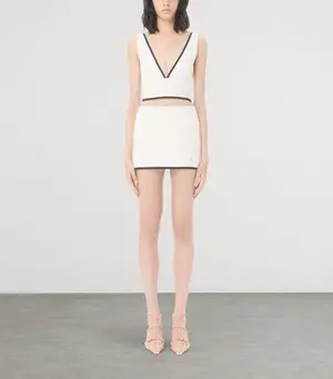 Valentino Garavani Cotton Tweed V-neck Cropped Top - Ivory