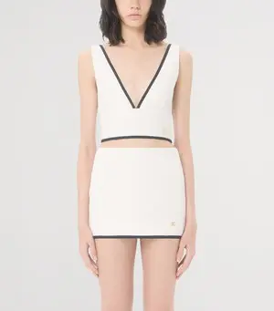 Valentino Garavani Cotton Tweed V-neck Cropped Top - Ivory