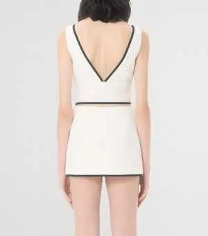Valentino Garavani Cotton Tweed V-neck Cropped Top - Ivory