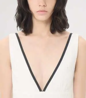 Valentino Garavani Cotton Tweed V-neck Cropped Top - Ivory
