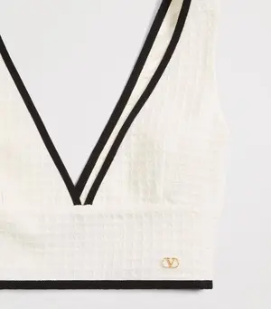 Valentino Garavani Cotton Tweed V-neck Cropped Top - Ivory