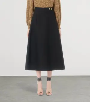 Valentino Garavani Wool-silk Crepe Midi Skirt With Gold-tone Hardware