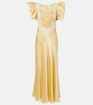 RODARTE Silk Satin Maxi Dress With Lace Trim - Yellow