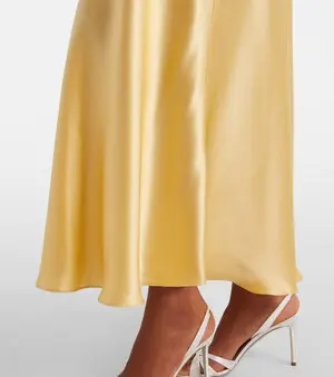 RODARTE Lace-trimmed Ruched Silk Satin Maxi Dress - Yellow