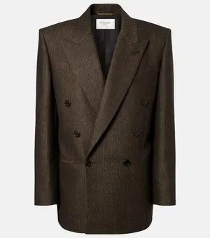 Saint Laurent Herringbone Double-breasted Wool Blazer