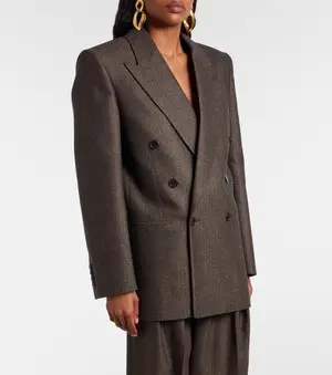 Saint Laurent Herringbone Double-breasted Wool Blazer