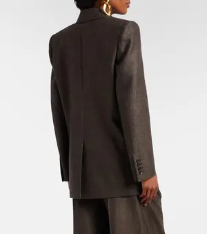 Saint Laurent Herringbone Double-breasted Wool Blazer