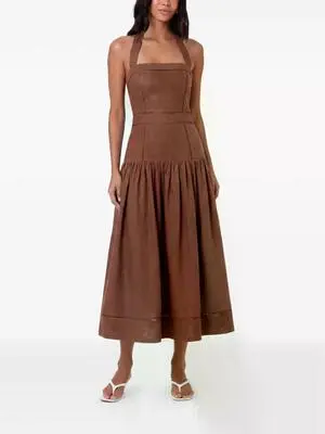 NICHOLAS Vivianne Halterneck Midi Dress - Brown