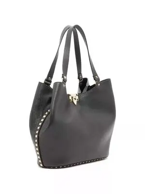 Valentino Garavani Rockstud Grainy Calfskin Shopping Bag - Black