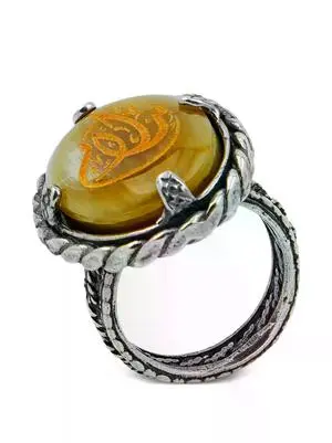 GEM KINGDOM Engraved Bone Detail Sterling Ring - Silver