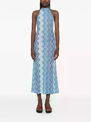 MC2 SAINT BARTH Tony" Zigzag Knit Halterneck Maxi Dress