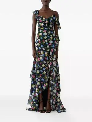 Carolina Herrera Floral-print Asymmetric Ruffled Silk Maxi Dress