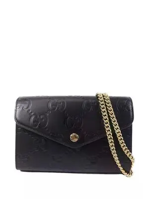 Gucci Gg Pattern Chain Wallet Shoulder Bag - Black