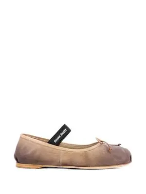 Miu Miu Miu Miu Logo Strap Bow Detail Ballet Flats Neutrals