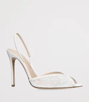 ANDREA WAZEN Embellished Lace Katy Slingback Heels 105 - White