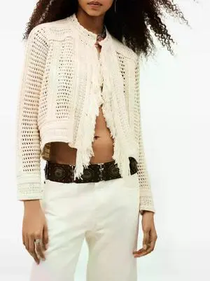 Ba&sh Bianca Open-knit Cardigan With Fringe Trim