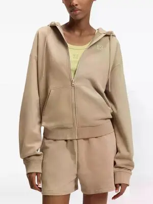 Hugo Full-zip Drawstring Hoodie With Embroidered Logo