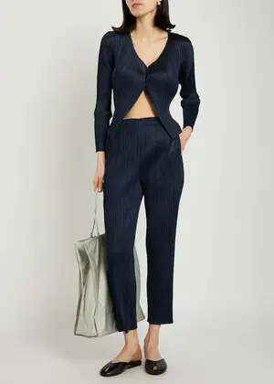 Issey Miyake Pleated V-neck Cardigan - Navy