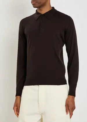 John Smedley Caverhill Merino Wool Polo Shirt - Brown