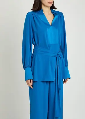 JOSEPH Belted Crepe Blouse