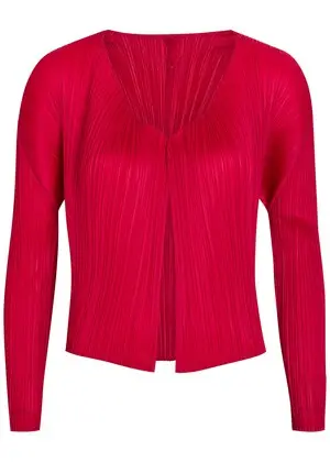 Issey Miyake Pleated V-neck Cardigan - Red