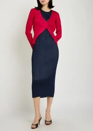 Issey Miyake Pleated V-neck Cardigan - Red