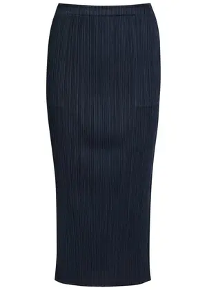 Issey Miyake Pleated Midi Skirt - Navy
