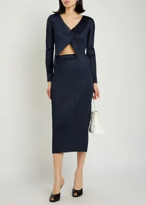 Issey Miyake Pleated Midi Skirt - Navy