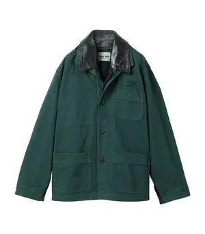 Miu Miu Cotton Chore Jacket With Leather Collar - Green