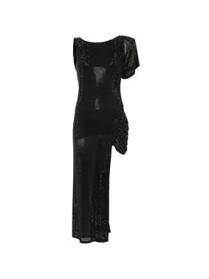 DUNESI Embellished One-shoulder Midi Dress - Black