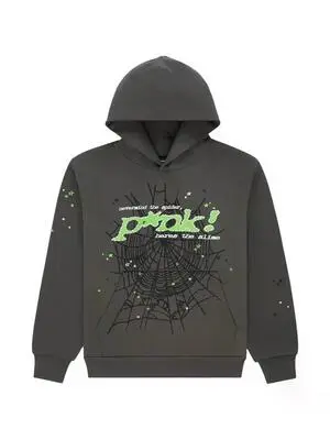 SP5DER Punk V2 Spider-web Hoodie - Grey