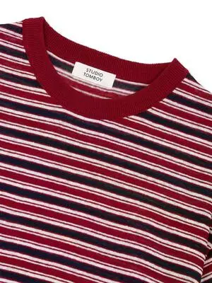 STUDIO TOMBOY Striped Short-sleeve Knit Top - Red