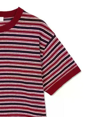 STUDIO TOMBOY Striped Short-sleeve Knit Top - Red