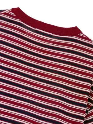 STUDIO TOMBOY Striped Short-sleeve Knit Top - Red