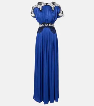 Costarellos Lace-trimmed Lurex Georgette Gown - Blue