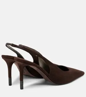 Brunello Cucinelli Monili Suede Slingback Pumps