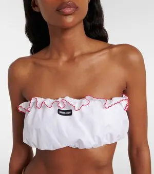 Miu Miu Scalloped Cotton Poplin Bandeau Top
