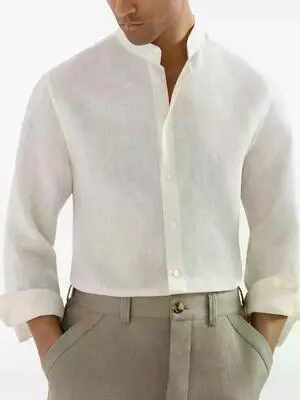 Brunello Cucinelli Linen Shirt With Mandarin Collar