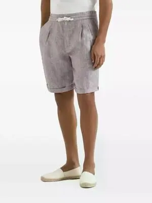 Brunello Cucinelli Linen And Hemp Diagonal Bermuda Shorts With Drawstring And Double Pleats