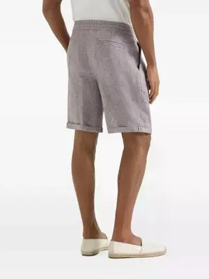Brunello Cucinelli Linen And Hemp Diagonal Bermuda Shorts With Drawstring And Double Pleats