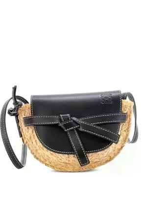 Loewe Loewe Gate Leather Shoulder Bag With Raffia Black