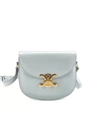 Celine Triomphe Besace Cléa Flap Bag Leather Shoulder Bag - Blue