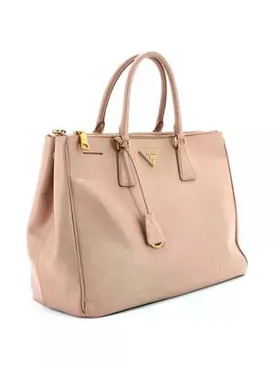 Prada Saffiano Leather Double Zip Tote Bag - Neutrals