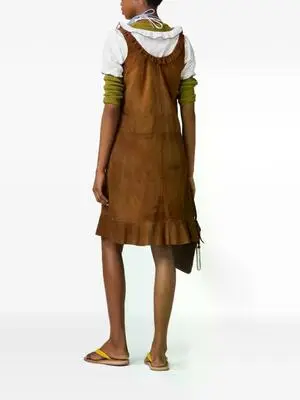Miu Miu Waxed Suede Ruffled Dress - Brown